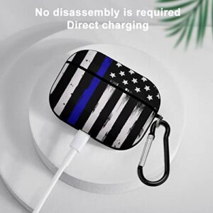 Shockproof Headphone Case Compatible with AirPods Pro Wireless Charging Case American Thin Blue Line Flag Police Pattern Black, Smooth Plastic Case Cover Accessory with Keychain