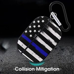 Shockproof Headphone Case Compatible with AirPods Pro Wireless Charging Case American Thin Blue Line Flag Police Pattern Black, Smooth Plastic Case Cover Accessory with Keychain