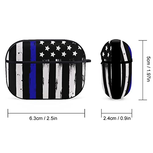 Shockproof Headphone Case Compatible with AirPods Pro Wireless Charging Case American Thin Blue Line Flag Police Pattern Black, Smooth Plastic Case Cover Accessory with Keychain