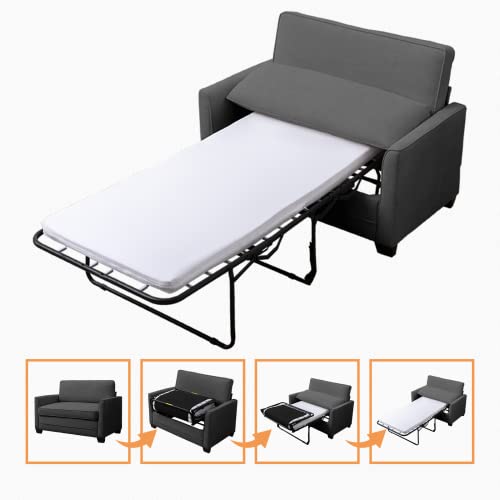 linor Pull Out Sofa Bed,2-in-1 Sleeper Sofa with Folding Foam Mattress, Modern Sofa Sleeper, Pull Out Couch Sofa Bed for Small Space/Living Room/Apartment (Dark Grey, Single)