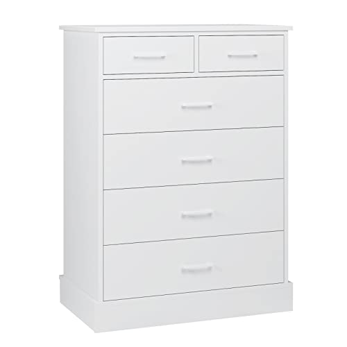 FOTOSOK 6 Drawer Dresser, White Dresser Tall Dresser Wood with Metal Handles, White Modern Chests of Drawer Tall White Dresser for Home, 15.7'' x 27.6'' x 37.8''