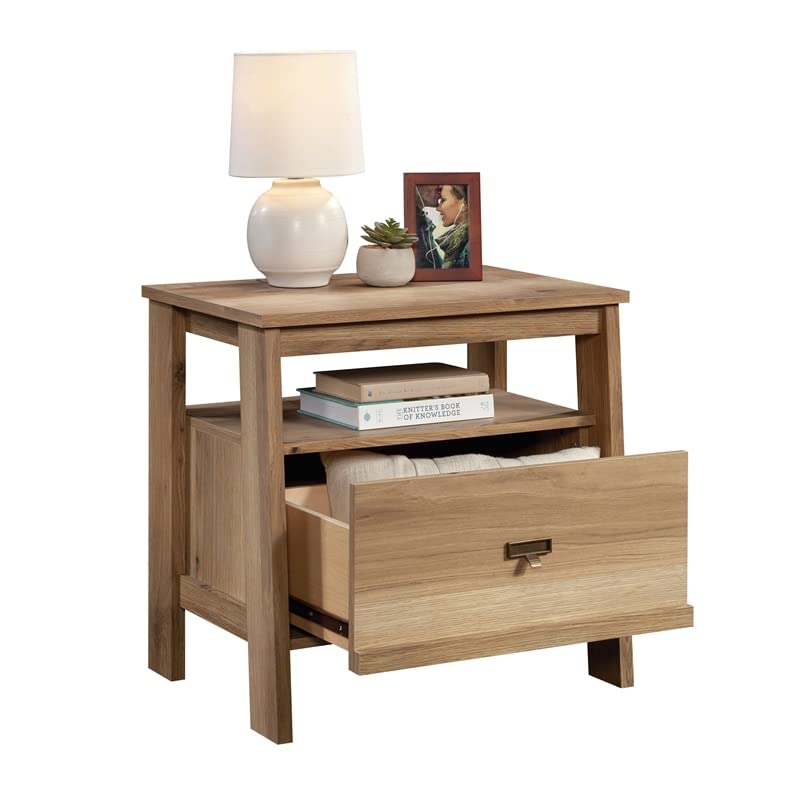 Sauder Trestle Engineered Wood Night Stand in Timber Oak Finish