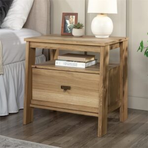 Sauder Trestle Engineered Wood Night Stand in Timber Oak Finish