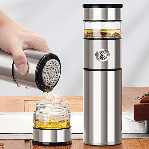 MMLLZEL Glass Tea Cup 316 Stainless Steel Thermos Water Bottle for Car Travel Vacuum Flasks Thermoses with Infuser