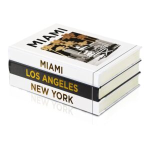 native villa decorative books for home decor set of 3 books for coffee table - faux books for decoration with blank pages - city books for decoration - new york, miami, los angeles coffee table books