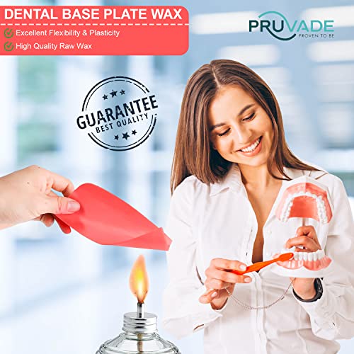 Pruvade Base Plate Wax | 20 Pack | Red Utility Bite Wax, Baseplate Wax - All Season Denture Casting Wax Sheets, Orthodontic Dental Wax, for Modelling | Filling | Lab Equipment - 1 Lb (20 Sheets)