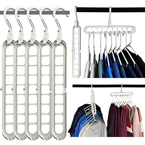 Space Saving Hanger [5 All White] Closet Organizers & Storage, Campers & RVs, College Dorm Room Essentials, Apartment, Multifunctional Closet Organizer, Cascading & Collapsible Hanger for 45 Pieces