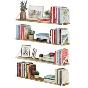 wallniture bora 36" long floating shelves for wall, rustic wall shelves for living room, wall bookshelf, kitchen wall shelf, bathroom shelves for storage, office shelves set of 4, burnt