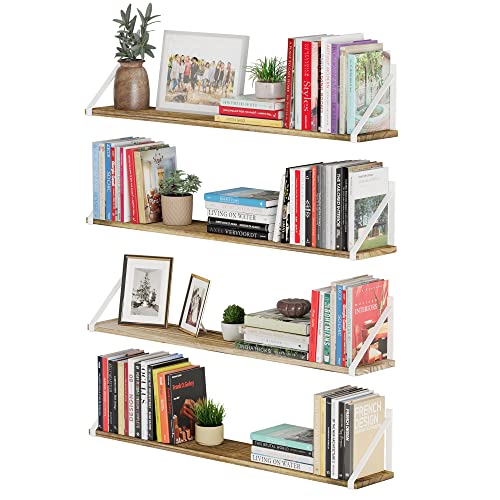 Wallniture Bora 36" Long Floating Shelves for Wall, Rustic Wall Shelves for Living Room, Wall Bookshelf, Kitchen Wall Shelf, Bathroom Shelves for Storage, Office Shelves Set of 4, Burnt