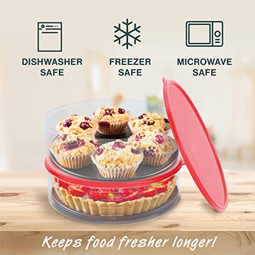 2 Pack Pie Carrier Cake Storage Container with Lid | 10.5" Large Round Plastic Cupcake Cheesecake Muffin Flan Cookie Tortilla Holder Storage Containers Airtight | Pie Keeper Transport Container