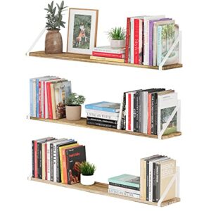 wallniture bora 36" floating shelves wall mounted, wall bookshelf, rustic shelves for living room, bedroom wall shelves, kitchen wall shelf white bracket, bathroom wall storage shelf set of 3, burnt