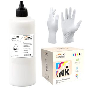 ngoodiez dtf ink white - premium dtf refill ink for heat transfer film printing for epson & all desktop dtf printers l1800 l805 r1390 5113 xp600 i3200 dx5 dx7 4720, strong whiteness (white, 500ml)