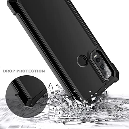 NZND Compatible with AT&T Motivate Max/Cricket Ovation 3 Case with [Built-in Screen Protector], Full-Body Protective Shockproof Rugged Bumper Cover, Impact Resist Durable Phone Case (Black)