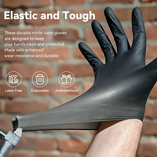 Amozife Disposable Nitrile Exam Gloves, 100 Pack X-Large Latex Free Non Sterile Black Glove for Medical, Cooking, Food Prep, Cleaning