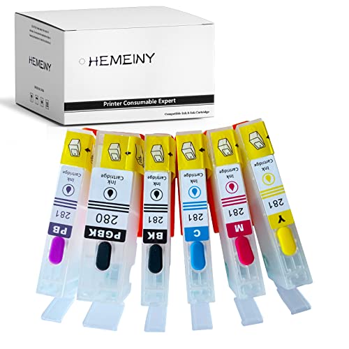 HEMEINY PGI-280XXL CLI-281XXL Empty Refillable Ink Cartridges Compatible with Canon Pixma TS9120 TS8320 TS8220 TS8120 TS8322 TS8222 TS9100 TS8100 TS8200 TS8300 Printer (PGBK BK C M Y PB)