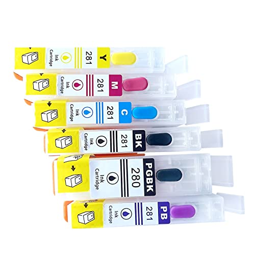 HEMEINY PGI-280XXL CLI-281XXL Empty Refillable Ink Cartridges Compatible with Canon Pixma TS9120 TS8320 TS8220 TS8120 TS8322 TS8222 TS9100 TS8100 TS8200 TS8300 Printer (PGBK BK C M Y PB)