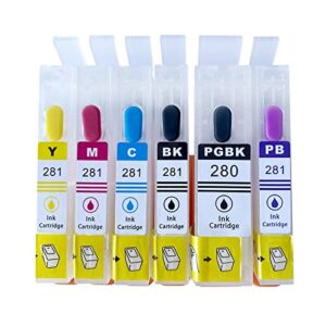 HEMEINY PGI-280XXL CLI-281XXL Empty Refillable Ink Cartridges Compatible with Canon Pixma TS9120 TS8320 TS8220 TS8120 TS8322 TS8222 TS9100 TS8100 TS8200 TS8300 Printer (PGBK BK C M Y PB)