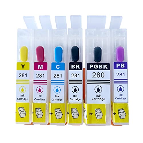 HEMEINY PGI-280XXL CLI-281XXL Empty Refillable Ink Cartridges Compatible with Canon Pixma TS9120 TS8320 TS8220 TS8120 TS8322 TS8222 TS9100 TS8100 TS8200 TS8300 Printer (PGBK BK C M Y PB)