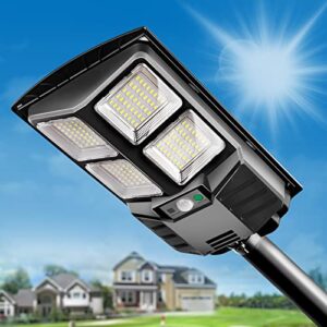 baiston solar street lights outdoor - 6000k 10000lm waterproof led street light dusk to dawn,high brightness led street lighting solar powered with motion sensor for parking lot, yard,400w