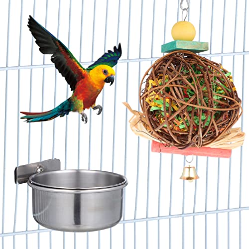 Balacoo Bird Feeding Cup - Bird Cage Water Food Bowl with Bird Chewing Toys Foraging Shredder Toy for Parakeet African Greys Conure Cockatiels Bird Cage Accessories