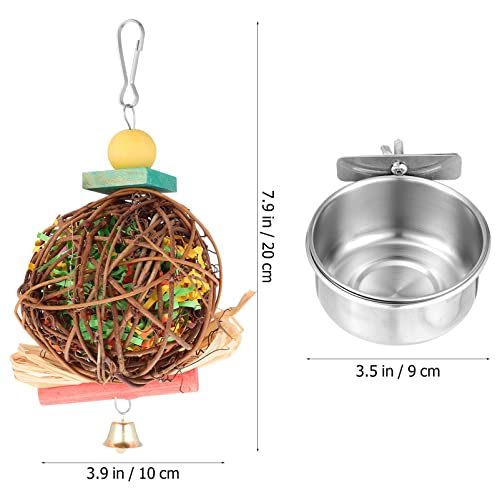 Balacoo Bird Feeding Cup - Bird Cage Water Food Bowl with Bird Chewing Toys Foraging Shredder Toy for Parakeet African Greys Conure Cockatiels Bird Cage Accessories