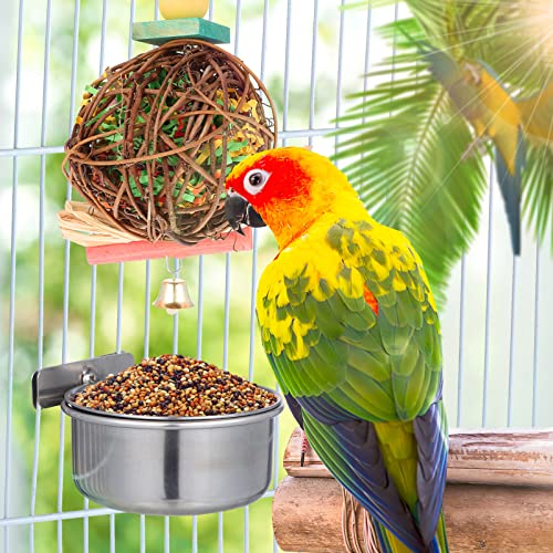 Balacoo Bird Feeding Cup - Bird Cage Water Food Bowl with Bird Chewing Toys Foraging Shredder Toy for Parakeet African Greys Conure Cockatiels Bird Cage Accessories