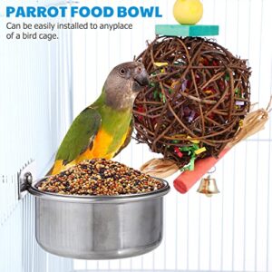 Balacoo Bird Feeding Cup - Bird Cage Water Food Bowl with Bird Chewing Toys Foraging Shredder Toy for Parakeet African Greys Conure Cockatiels Bird Cage Accessories