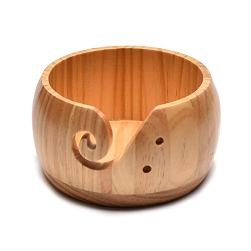 gofidin Craft DIY Arts with Handmade Holes Knitting Crochet Weaving Tool Wool Holder Organizer Wooden Yarn Bowl Woolen Knitting Storage Basket(2)