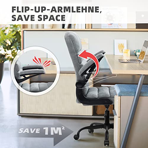 SEATZONE Home Office Desk Chair, High Back Ergonomic, Lumbar Support Computer Chairs with Wheels and Flip-up Armrest Adjustable, Backward Tilt, Gray