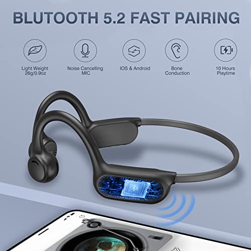 CelsusSound Bone Conduction Headphones with Noise-Canceling MIC, Bluetooth Waterproof Sport Headphones, Open Ear Stereo Headphones up to 10H Playtime, Wireless Headset for Running and Workout