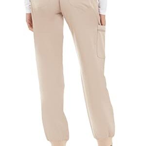 MediChic Mini Marilyn Knit Waist Scrub Joggers Pants with 4-Way Stretch Six Pockets Medical Nursing Slim Tapered Jogger Khaki