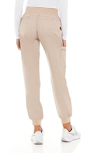 MediChic Mini Marilyn Knit Waist Scrub Joggers Pants with 4-Way Stretch Six Pockets Medical Nursing Slim Tapered Jogger Khaki