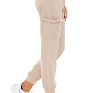 MediChic Mini Marilyn Knit Waist Scrub Joggers Pants with 4-Way Stretch Six Pockets Medical Nursing Slim Tapered Jogger Khaki