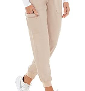 MediChic Mini Marilyn Knit Waist Scrub Joggers Pants with 4-Way Stretch Six Pockets Medical Nursing Slim Tapered Jogger Khaki