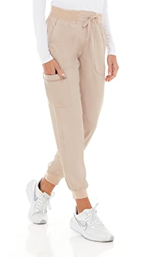 MediChic Mini Marilyn Knit Waist Scrub Joggers Pants with 4-Way Stretch Six Pockets Medical Nursing Slim Tapered Jogger Khaki