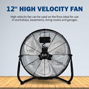 Simple Deluxe 20 Inch Pedestal Standing Fan, High Velocity,Black & 12 Inch 3-Speed High Velocity Heavy Duty Metal Industrial Floor Fans, Black