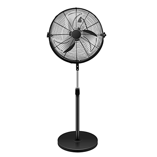 Simple Deluxe 20 Inch Pedestal Standing Fan, High Velocity,Black & 12 Inch 3-Speed High Velocity Heavy Duty Metal Industrial Floor Fans, Black