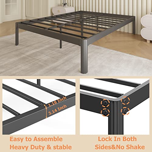 FDLOGW 18 Inch King Bed Frame, Tall Metal Platform King Size Bed Frames with Round-Corner Leg, Heavy Duty Steel Slat Mattress Foundation, Easy Assembly, Noise-Free, No Box Spring Needed