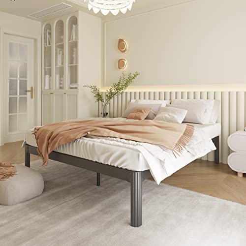 FDLOGW 18 Inch King Bed Frame, Tall Metal Platform King Size Bed Frames with Round-Corner Leg, Heavy Duty Steel Slat Mattress Foundation, Easy Assembly, Noise-Free, No Box Spring Needed