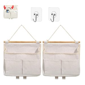 smaligola 2pcs wall hanging storage caddy bag,over door hanging storage bags wall mount hangable organizer，file magazine waterproof linen cotton fabric living room bedroom bathroom (white)