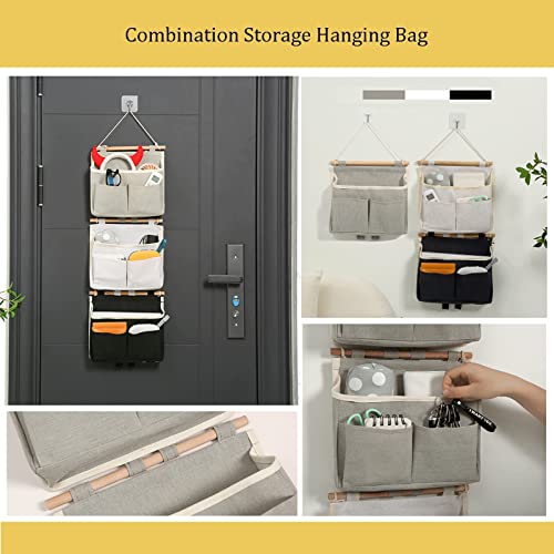 SMALIGOLA 2Pcs Wall Hanging Storage Caddy Bag,Over Door Hanging Storage Bags Wall Mount Hangable Organizer，File Magazine Waterproof Linen Cotton Fabric Living Room Bedroom Bathroom (White)