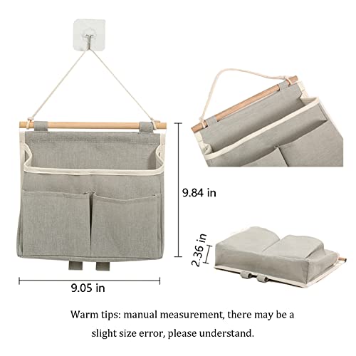 SMALIGOLA 2Pcs Wall Hanging Storage Caddy Bag,Over Door Hanging Storage Bags Wall Mount Hangable Organizer，File Magazine Waterproof Linen Cotton Fabric Living Room Bedroom Bathroom (White)