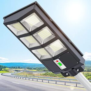 a-zone 300w solar street lights outdoor waterproof, 6500k 30000lm outdoor led street light dusk to dawn, led wide angle lamp with motion sensor and remote control, for parking lot, yard, etc.