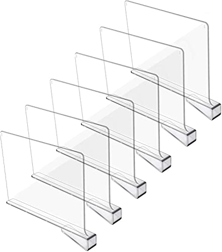 Milian Designs Acrylic Shelf Dividers Clear Shelf Separators for Closets, Cabinets, Bedroom, Kitchen, Office 6 pcs Organizer to Organize Clothes Closet Shelves, Wardrobe Storage