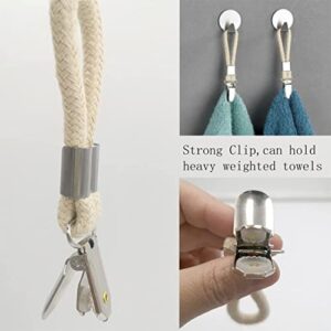 HSCGIN 4pcs Cotton Rope Clip Hanging Clip 115x23mm Braided Cotton Loop Towel Clip with Metal Clamp for Home, Bathroom, Kitchen, Storage, Bold Twill White, Badge