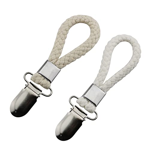 HSCGIN 4pcs Cotton Rope Clip Hanging Clip 115x23mm Braided Cotton Loop Towel Clip with Metal Clamp for Home, Bathroom, Kitchen, Storage, Bold Twill White, Badge