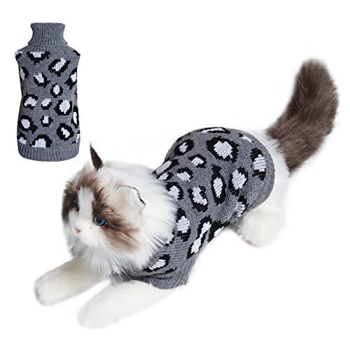 Miayon Cat Sweater Leopard Knitted Clothes for Cat Winter Warm Sleeveless Sweater for Small Dogs or Cat (Large)