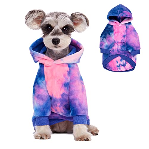 Harikaji Dog Tie Dye Hoodie, Dog Winter Clothes, Pet Hooded Sweatershirt Pullover, Dog Coat Apparel for Small Medium Large Dogs(Blue Pink,XL-Chest 20'')