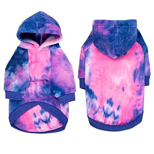 Harikaji Dog Tie Dye Hoodie, Dog Winter Clothes, Pet Hooded Sweatershirt Pullover, Dog Coat Apparel for Small Medium Large Dogs(Blue Pink,XL-Chest 20'')