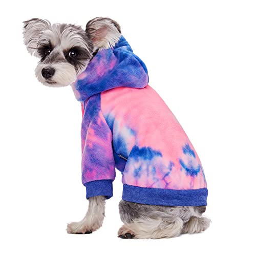 Harikaji Dog Tie Dye Hoodie, Dog Winter Clothes, Pet Hooded Sweatershirt Pullover, Dog Coat Apparel for Small Medium Large Dogs(Blue Pink,XL-Chest 20'')